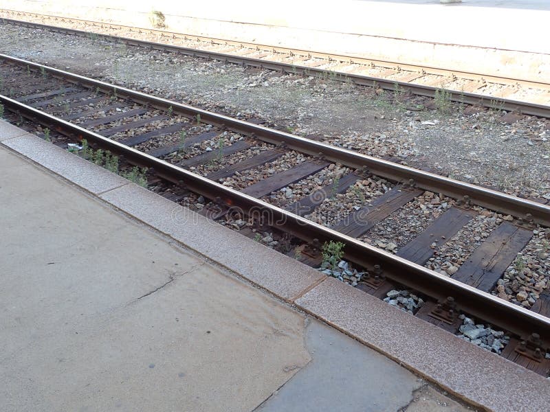 Empty iron rail for train stock image. Image of platform - 165421515