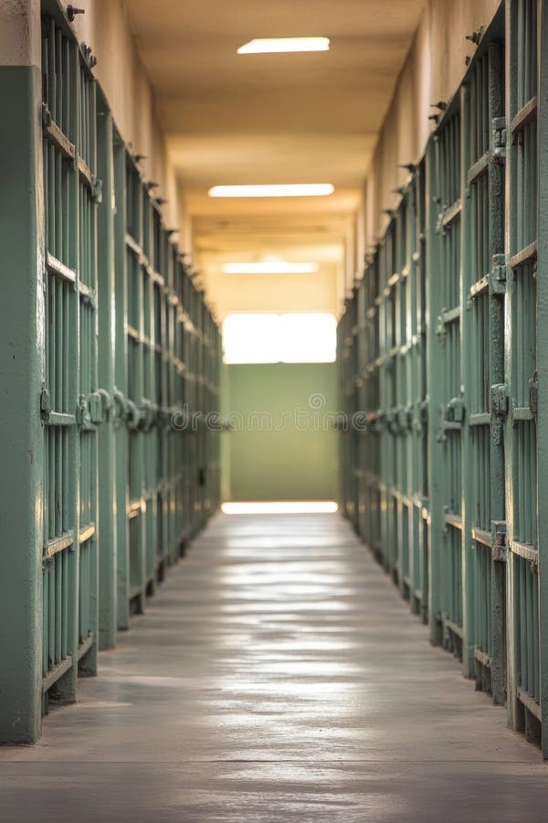 Empty Jail Cell Block,Long Corridor with Bars, Prison Interior ...