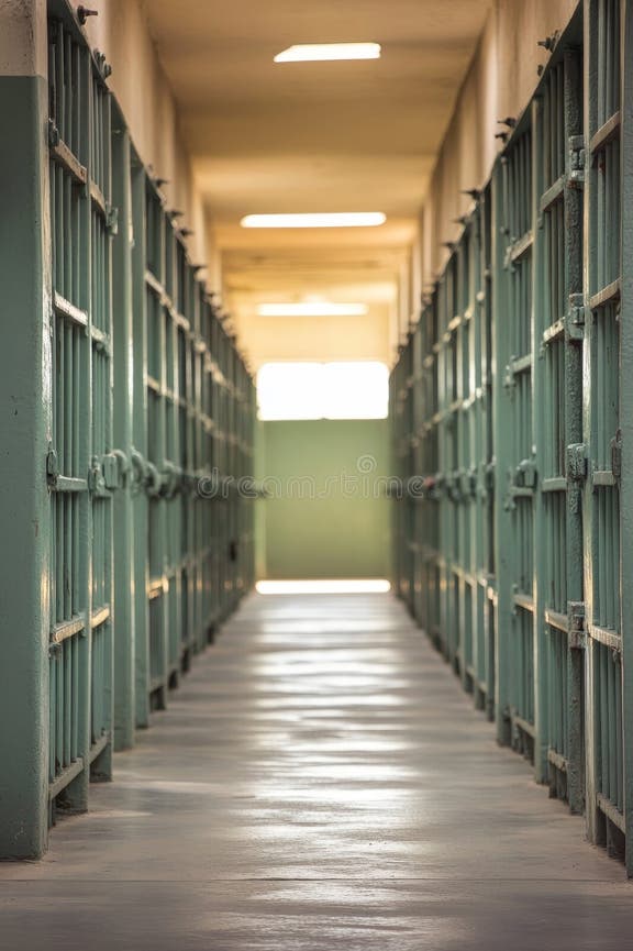 Empty Jail Cell Block,Long Corridor with Bars, Prison Interior ...