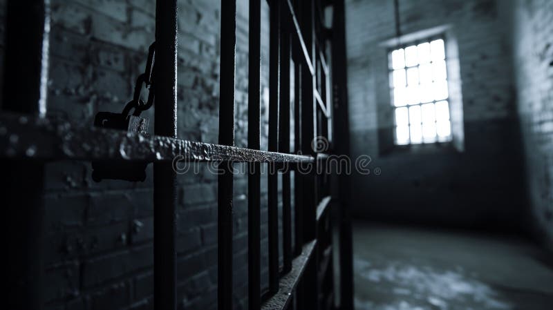 Empty Jail Cell with an Open Door, AI-generated. Stock Illustration ...
