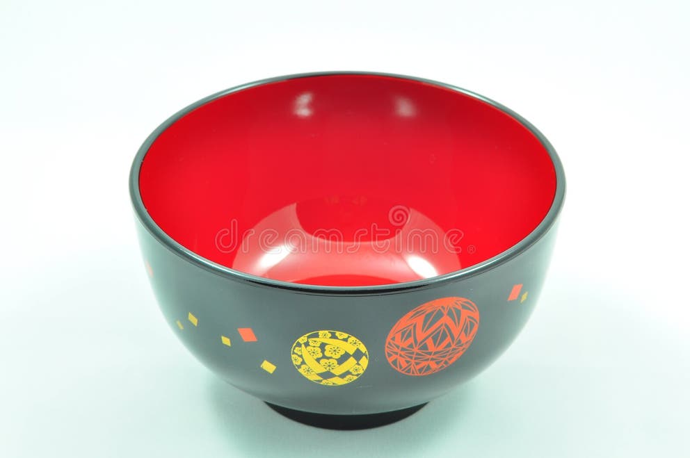 Empty Japanese Red Dot Black Bowl Stock Image - Image of eating, empty ...