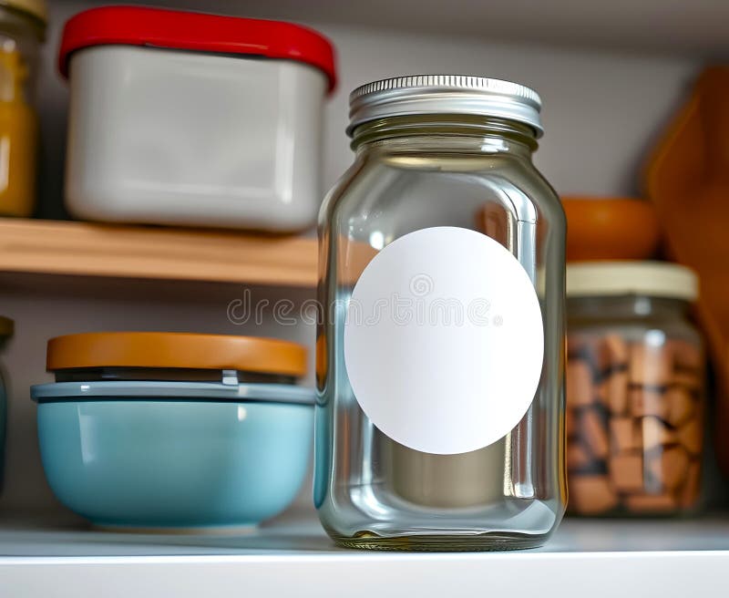 An Empty Jar Bottle with a Blank White Circular Sticker Label Mockup is ...