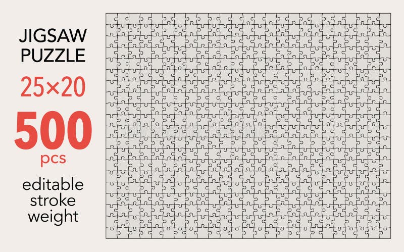 Empty Jigsaw Puzzle Grid Template, 25x20 Shapes, 500 Pieces. Separate ...