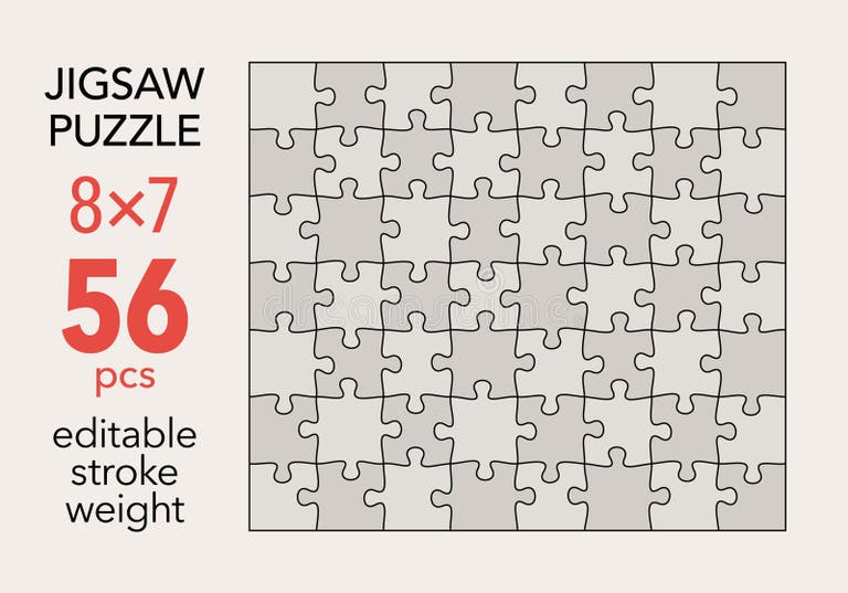 Empty Jigsaw Puzzle Grid Template, 8x7 Shapes, 56 Pieces. Separate ...