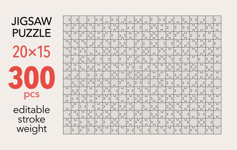 Empty Jigsaw Puzzle Grid Template, 20x15 Shapes, 300 Pieces. Separate ...