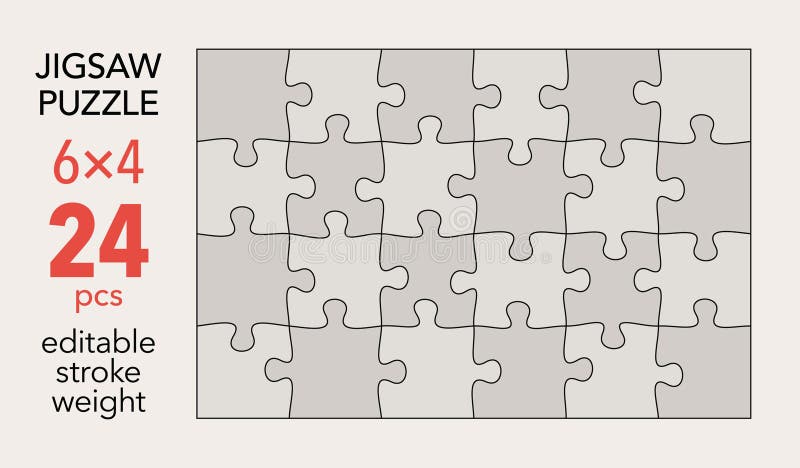Empty Jigsaw Puzzle Grid Template, 6x4 Shapes, 24 Pieces. Separate ...