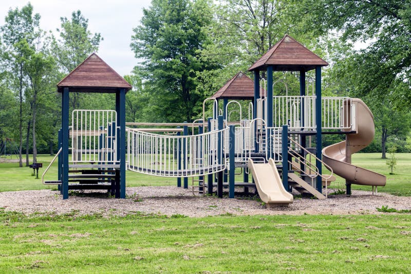 Huge Empty Playground with Slides and Bridges Stock Image - Image of ...