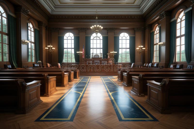 Empty Justice Court Modern Interior Stock Image - Image of criminal ...