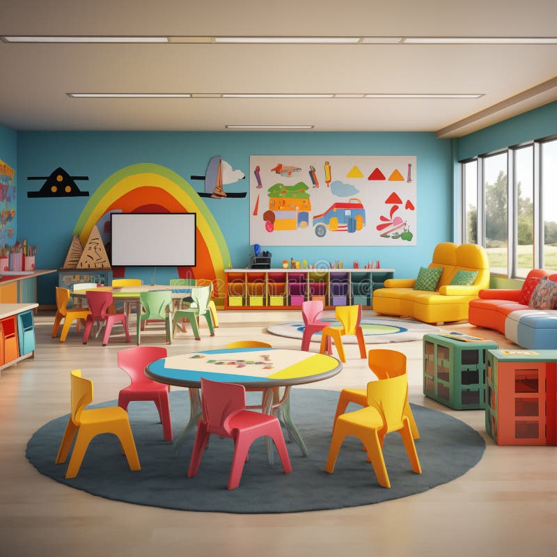 Empty Kindergarten Classroom Stock Illustration - Illustration of ...