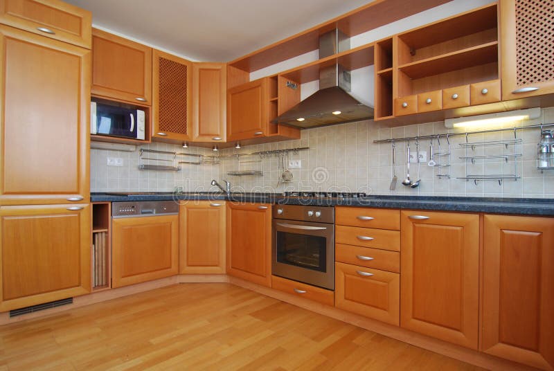 Empty kitchen stock image. Image of kitchen, indoor, parquet - 21037039