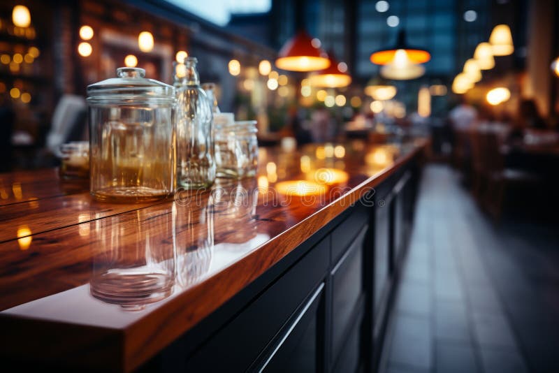 Empty Kitchen Counter Worktop for Product Display. Blurred Background ...