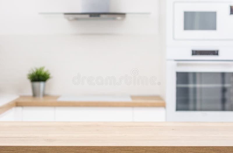 Empty Kitchen Desk an Modern Interior in the Background Stock Photo ...
