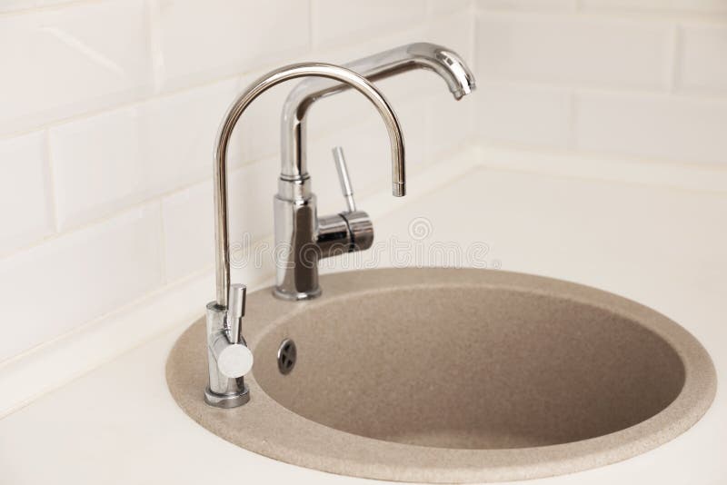 Empty Kitchen Sink with Faucets. Stock Photo - Image of idea, object ...
