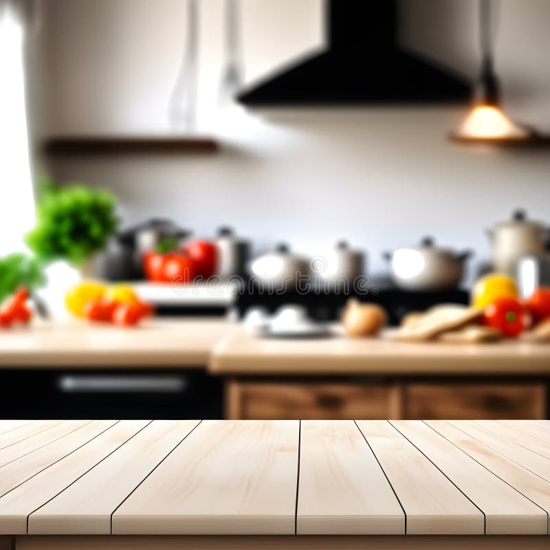 Empty Kitchen Table and Blurred Kitchen Background Stock Illustration ...