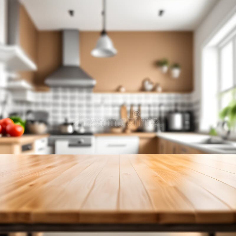 Empty Kitchen Table and Blurred Kitchen Background Stock Illustration ...