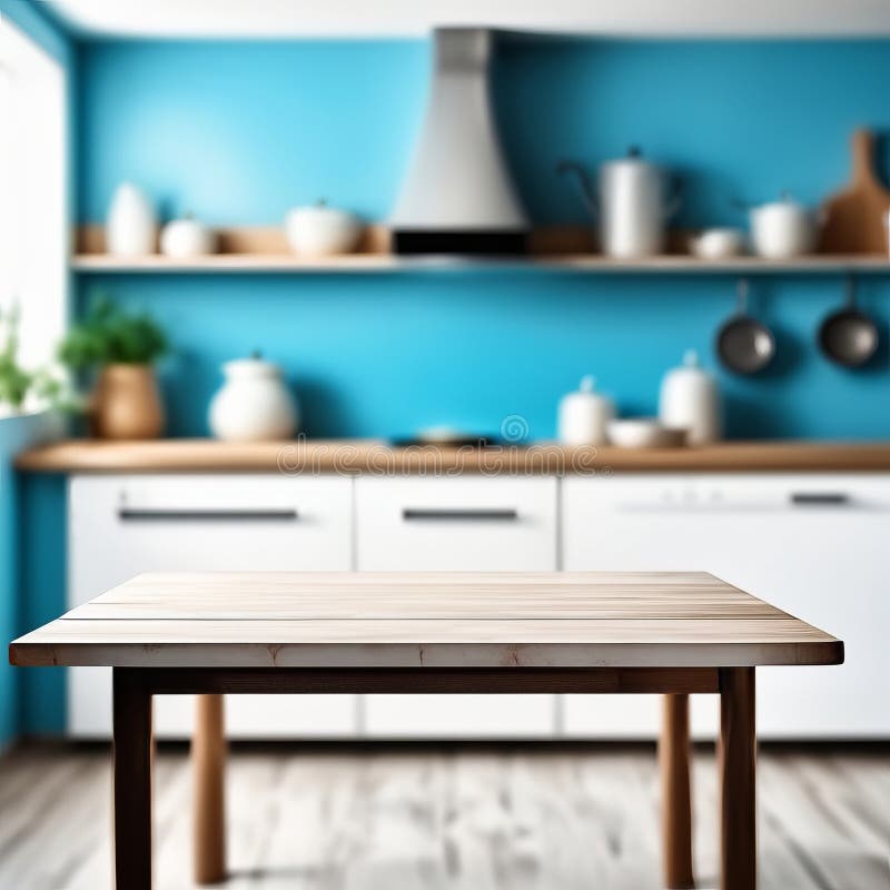 Empty Kitchen Table and Blurred Kitchen Background Stock Illustration ...