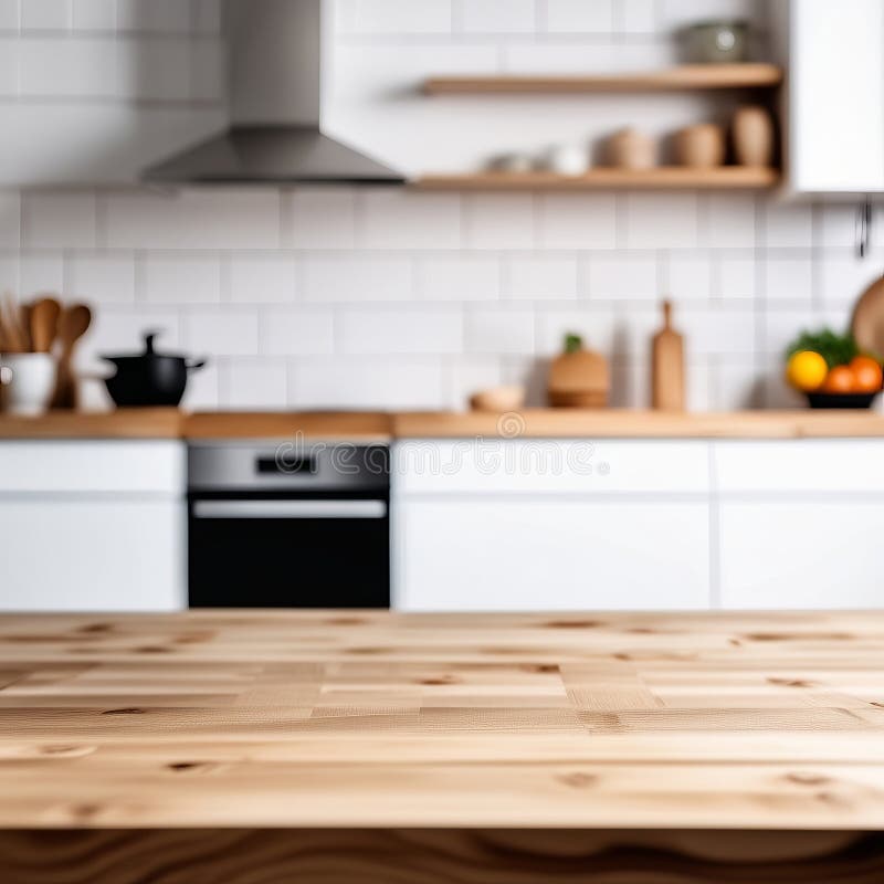 Empty Kitchen Table and Blurred Kitchen Background Stock Illustration ...