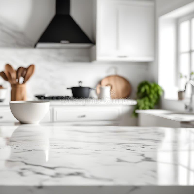 Empty Kitchen Table and Blurred Kitchen Background Stock Illustration ...