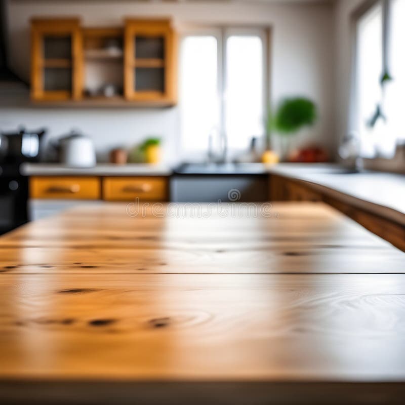 Empty Kitchen Table and Blurred Kitchen Background Stock Illustration ...