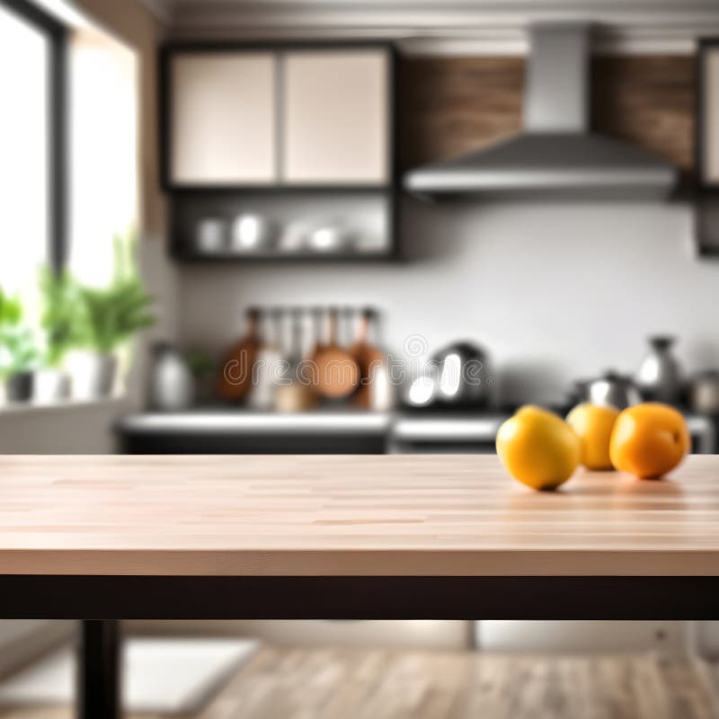 Empty Kitchen Table and Blurred Kitchen Background Stock Illustration ...