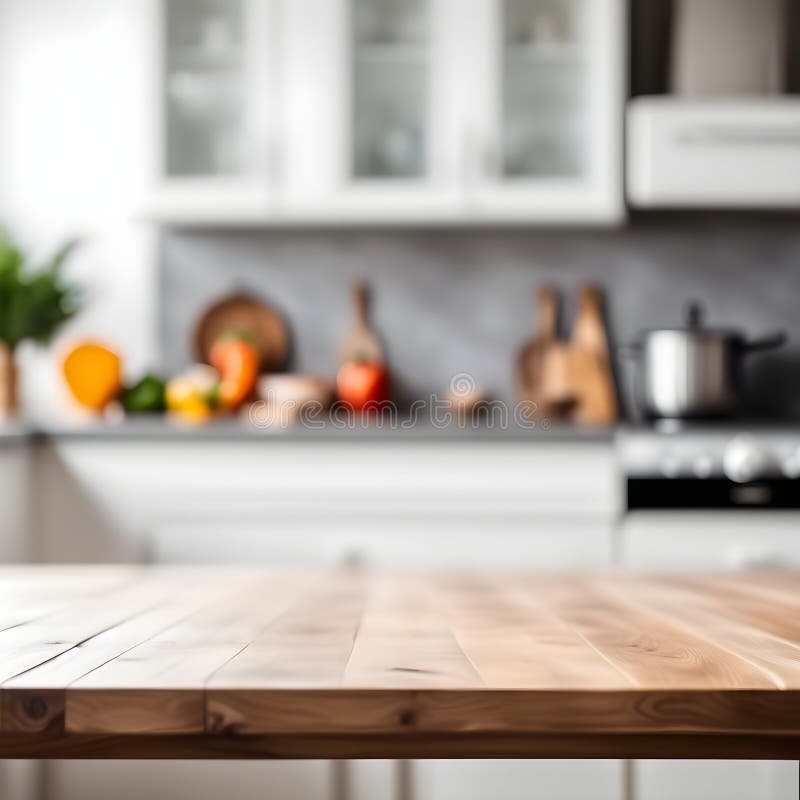 Empty Kitchen Table and Blurred Kitchen Background Stock Illustration ...
