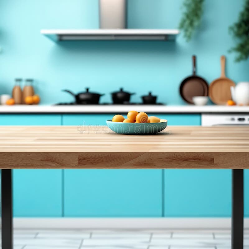 Empty Kitchen Table and Blurred Kitchen Background Stock Illustration ...
