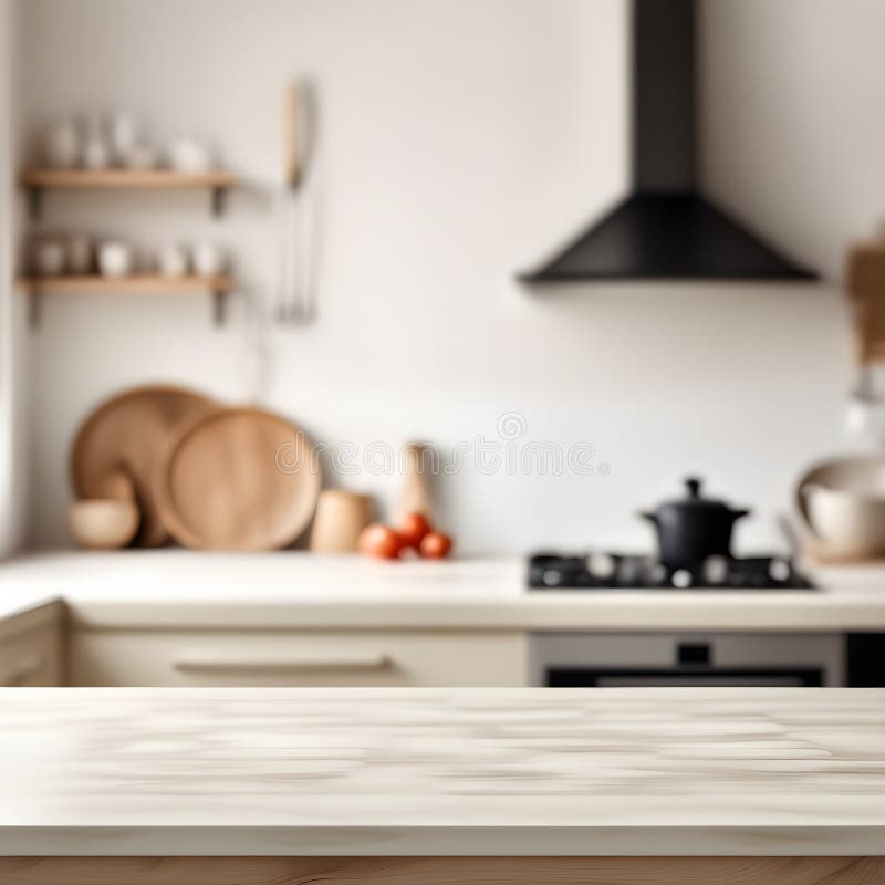 Empty Kitchen Table and Blurred Kitchen Background Stock Illustration ...