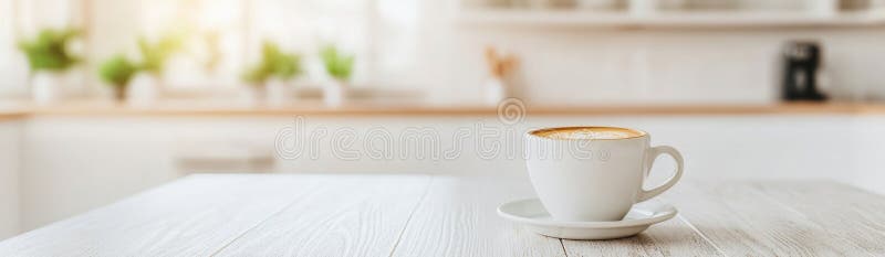 Empty Kitchen Table with Cup of Coffee in Bright Home Interior with ...