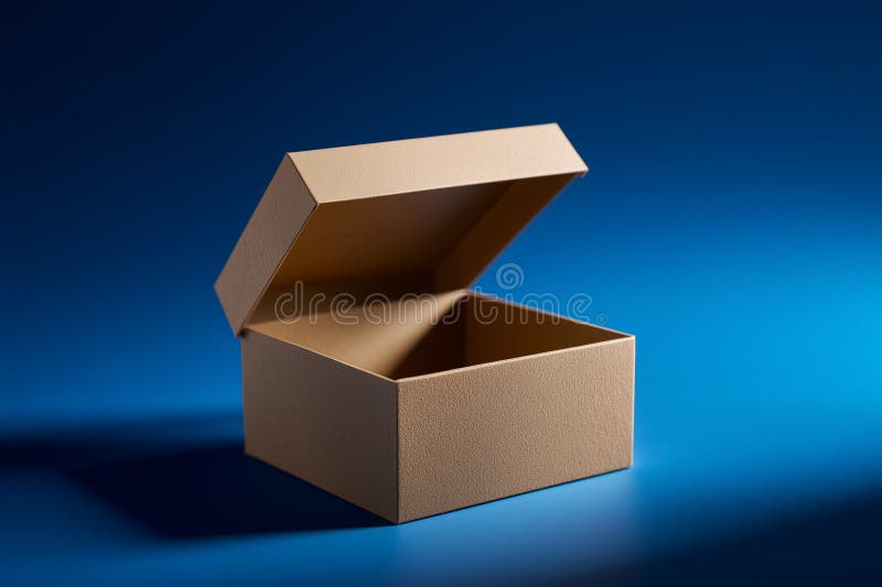 Empty Kraft Box on a Blue Background. Stock Illustration - Illustration ...