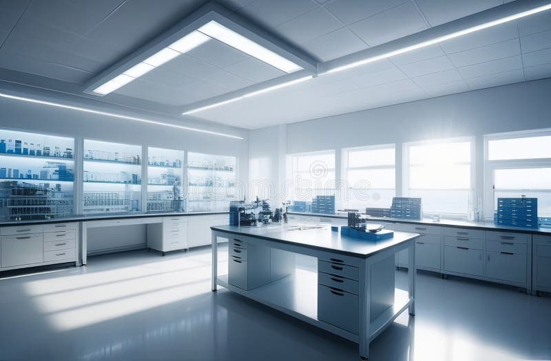 An Empty Laboratory with White Cabinets and Plenty of Windows Stock ...