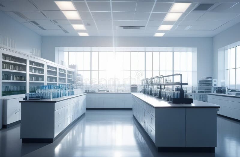 An Empty Laboratory with White Cabinets and Plenty of Windows Stock ...