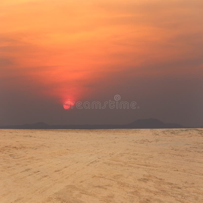 Empty Land and View of Sunset. Stock Photo - Image of orange, earth ...