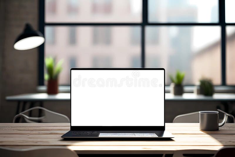 Empty Laptop Screen Home Office Workplace. Generative Ai Stock ...