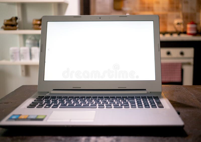 Empty Laptop Screen in Kitchen Copy Space Stock Photo - Image of cook ...