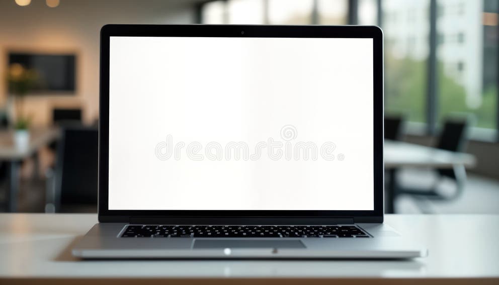 Empty Laptop Screen in Open Space Office. Modern Tech Device. Modern ...