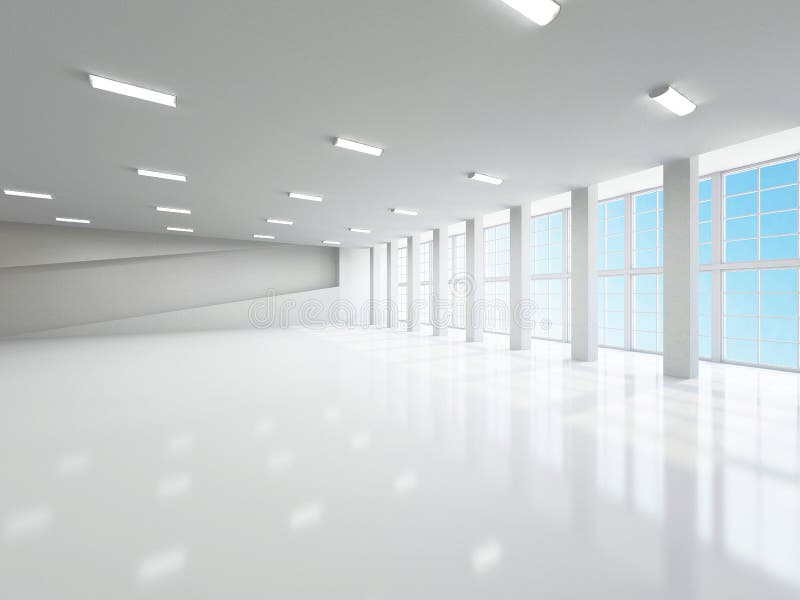 Photo of Open Space Interior in Modern Loft. Empty White Walls. Wood ...