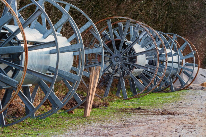 Empty Large Metal Cable Rolls Stock Photo - Image of cabling, reel ...