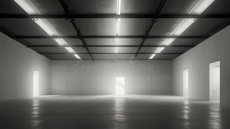 Empty Large Space with White Ceilings and Black Walls. the Floor is of ...