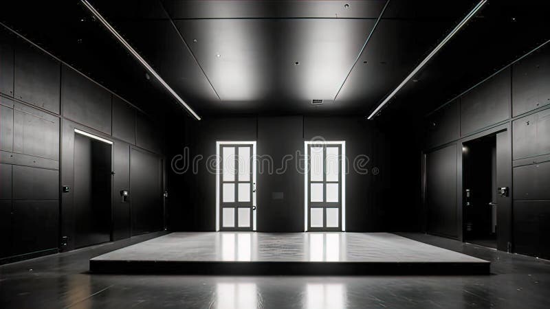 Empty Large Space with White Ceilings and Black Walls. the Floor is of ...