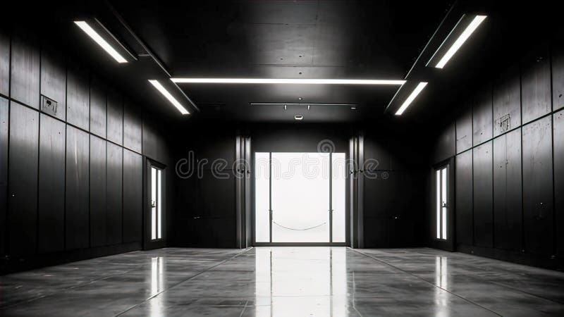 Empty Large Space with White Ceilings and Black Walls. the Floor is of ...