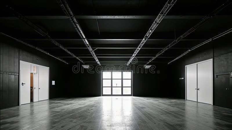 Empty Large Space with White Ceilings and Black Walls. the Floor is of ...
