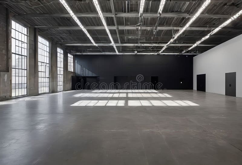 Empty Large Space with White Ceilings and Black Walls. the Floor is of ...