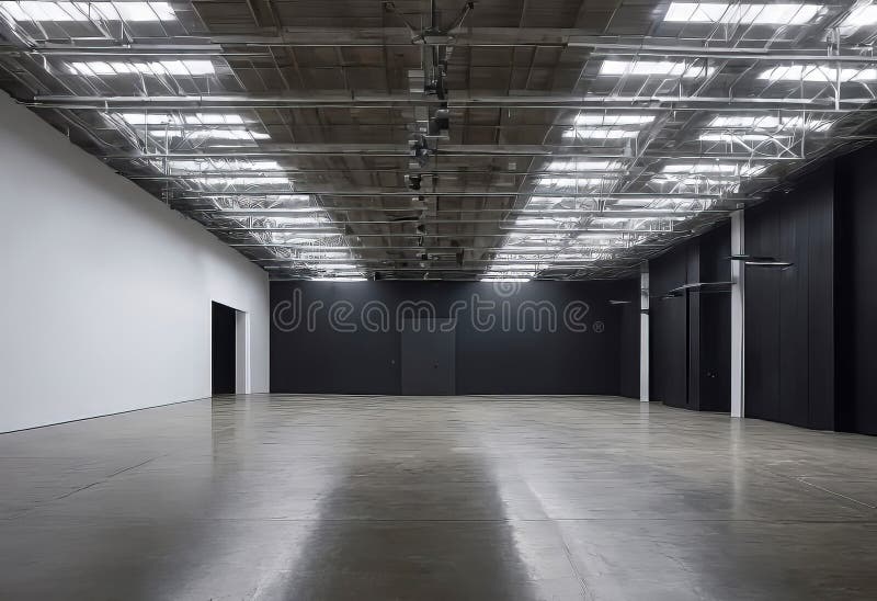 Empty Large Space with White Ceilings and Black Walls. the Floor is of ...