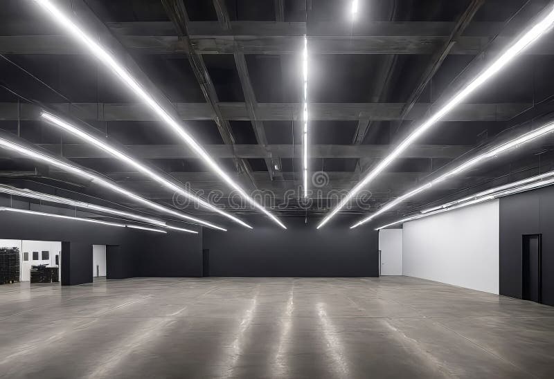 Empty Large Space with White Ceilings and Black Walls. the Floor is of ...