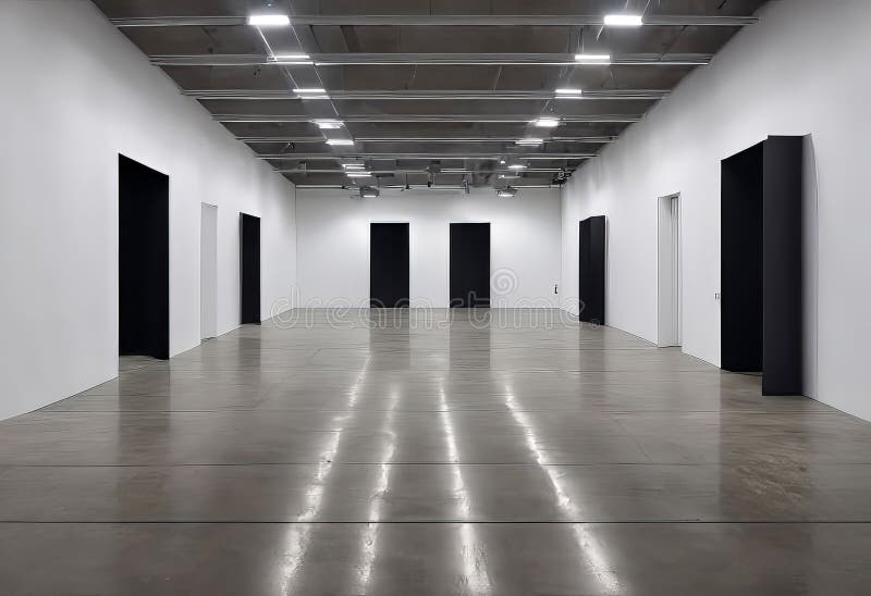 Empty Large Space with White Ceilings and Black Walls. the Floor is of ...