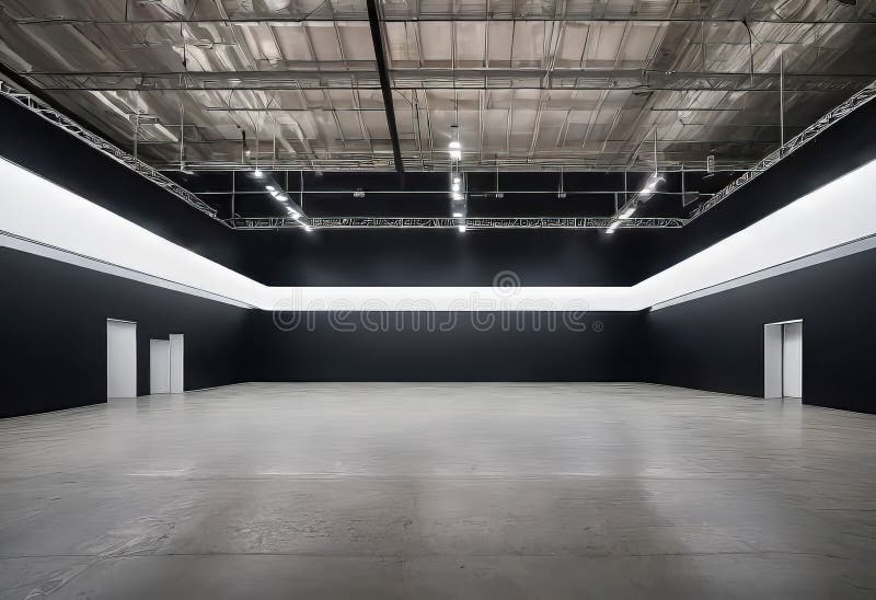 Empty Large Space with White Ceilings and Black Walls. the Floor is of ...