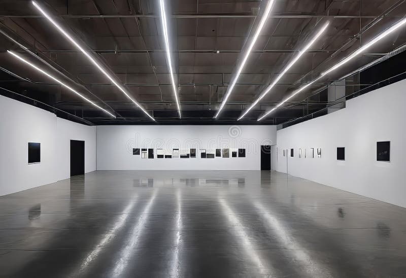 Empty Large Space with White Ceilings and Black Walls. the Floor is of ...