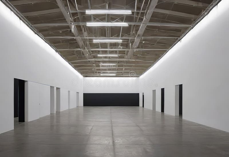 Empty Large Space with White Ceilings and Black Walls. the Floor is of ...