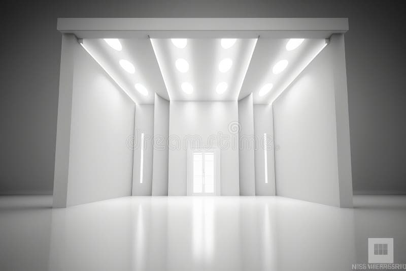 Empty Large White Scene with Spotlights in Exhibition Hall for Your ...