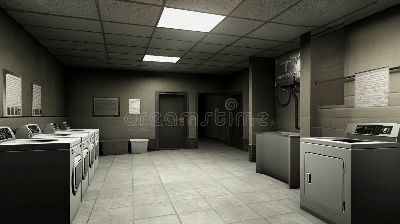 Empty Laundromat Room Interior Stock Illustration - Illustration of ...
